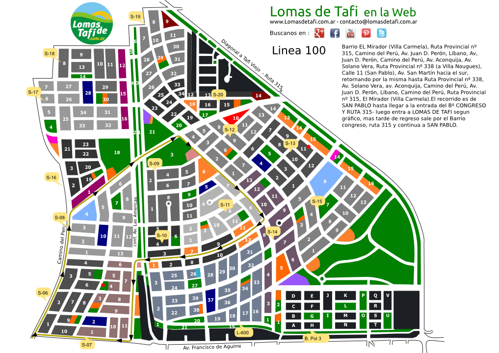 Recorrido de la linea 100 en Lomas de Tafi | Lomas de Tafí