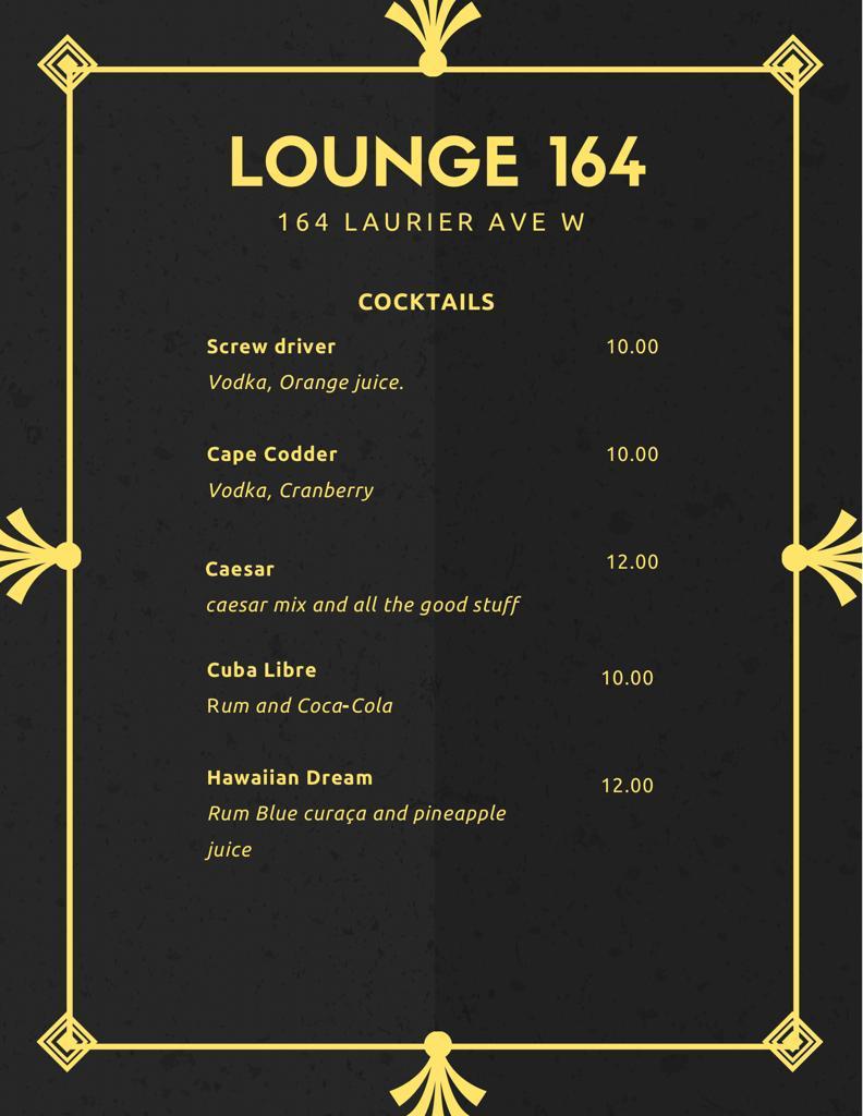 Our Menu – Lounge 164 – Ottawa