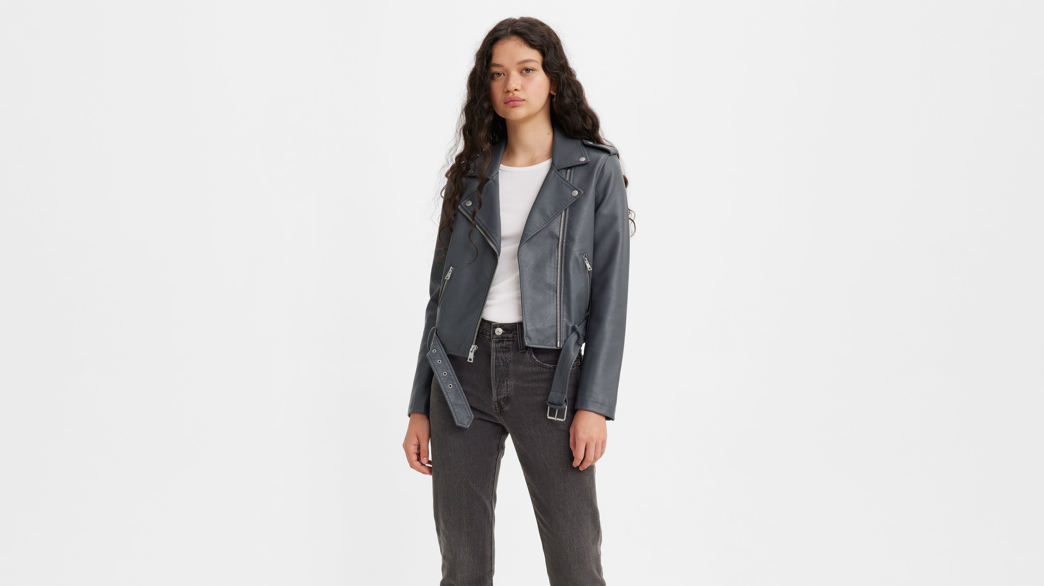 Belted Faux Leather Moto Jacket Grey Levi S Us