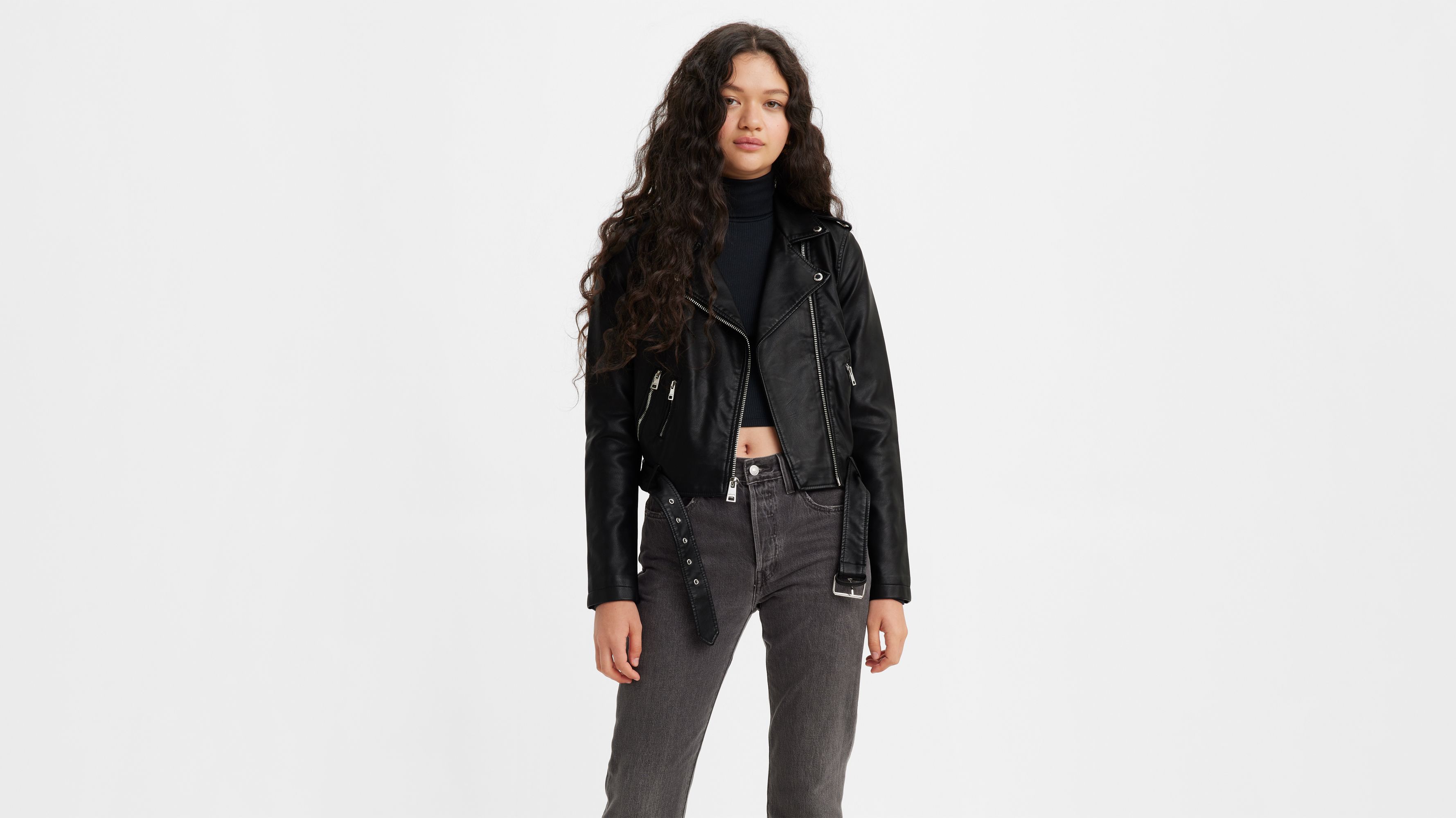 Belted Faux Leather Moto Jacket Black Levi S Us