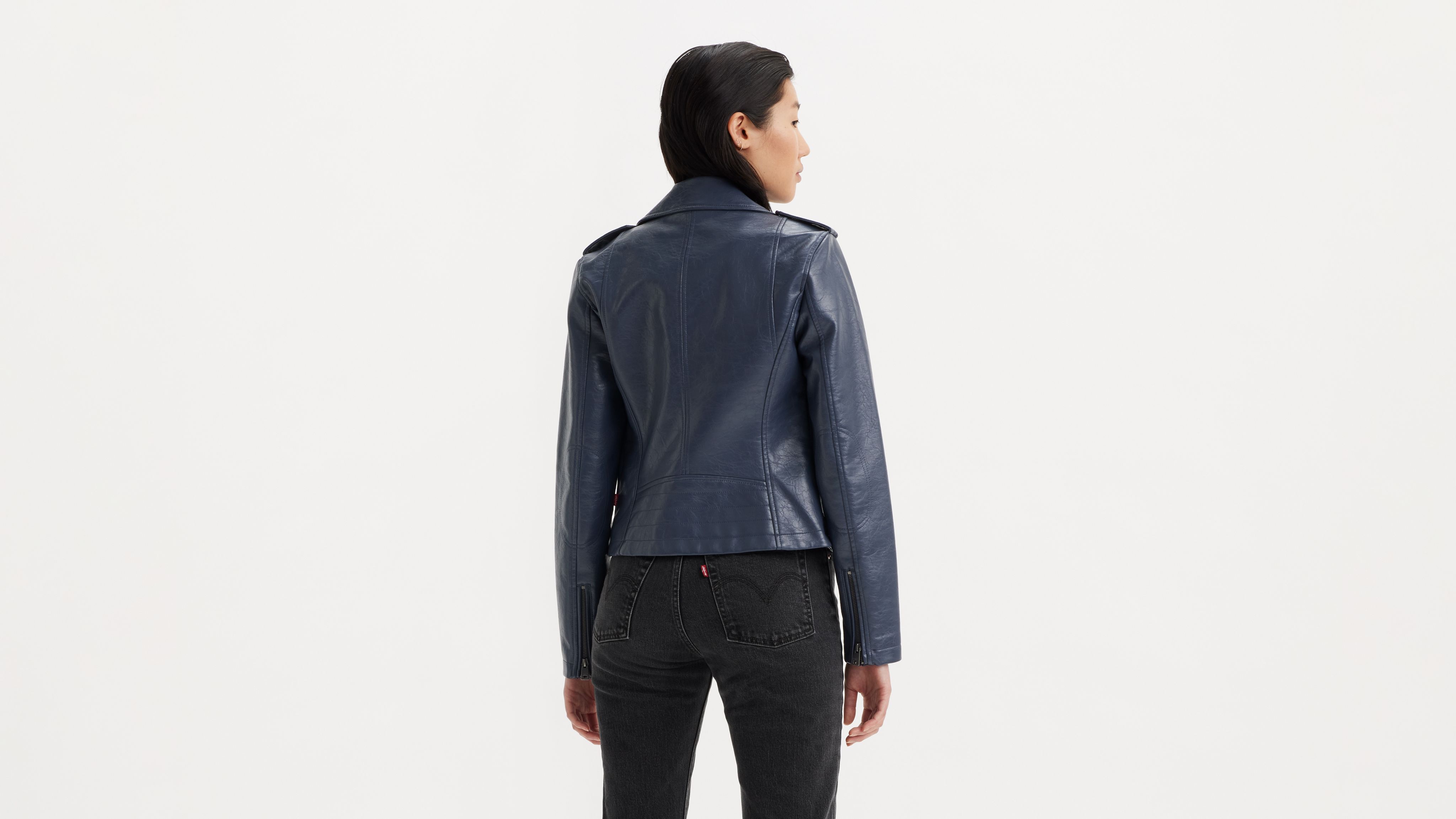 Faux Leather Moto Jacket Blue Levi S Us