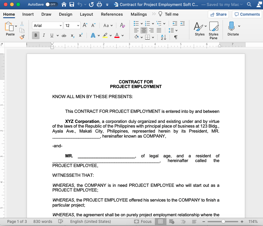 Sample Project Employment Contract (English Version) - Soft Copy ...