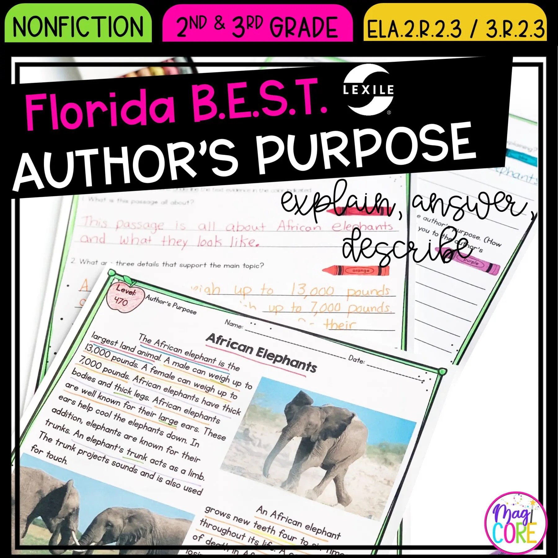 Author's Purpose 2nd & 3rd Grade FL ELA.2.R.2.3 / 3.R.2.3 | MagiCore