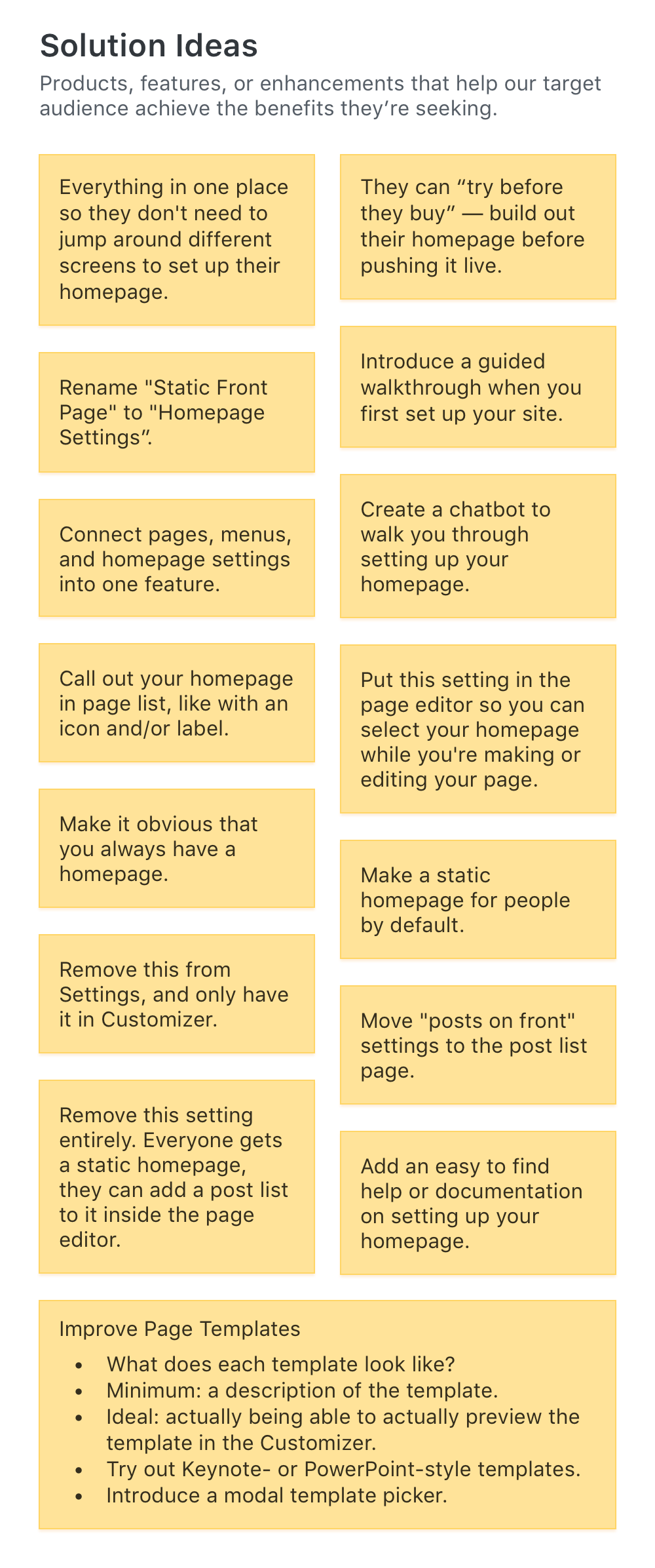 Page on Front “Lean UX Canvas” – Make WordPress Design