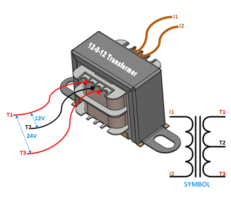 Transformer 220Vac to 12-0-12 Vac (1A) - Most Electronics