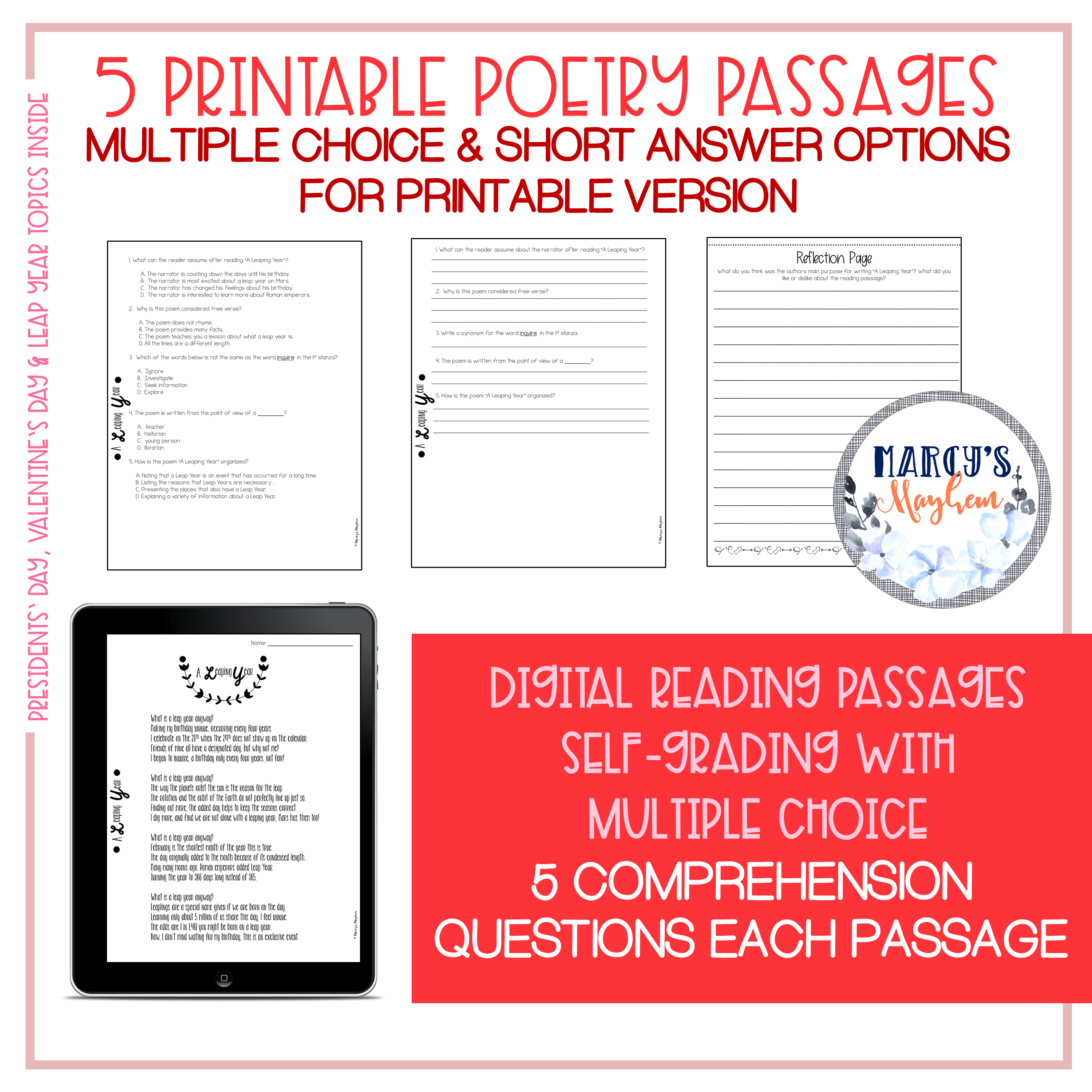 February Poetry Activities, President's Day & Valentine's Day reading ...