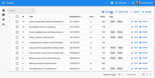 React Admin The Datagrid Component - Best Space Patterns in Full HD