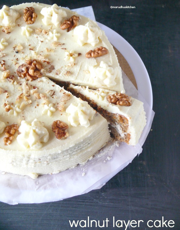 walnut cake recipe eggless /vanilla frosting walnut layer cake ...