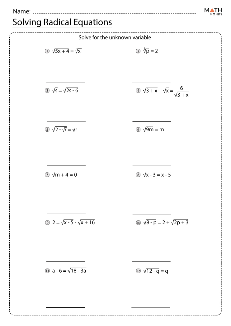Solving Radical Equations Word Problems Worksheet - Tessshebaylo