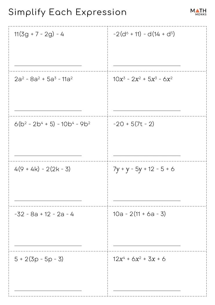 Simplifying Expressions Worksheets - Math Monks