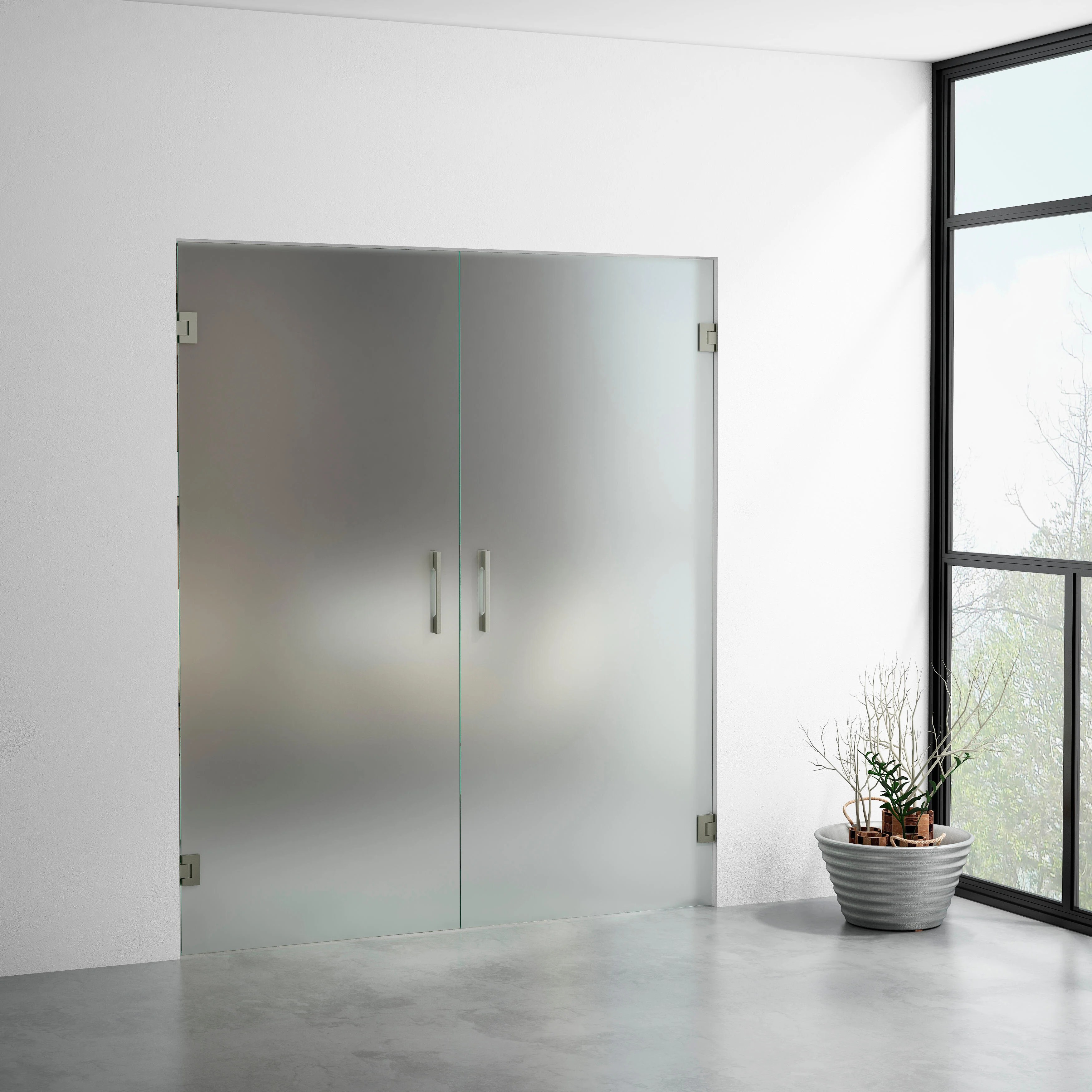 Puerta De Interior Abatible Cristal Templado Berlín 2 Hojas Mate Y