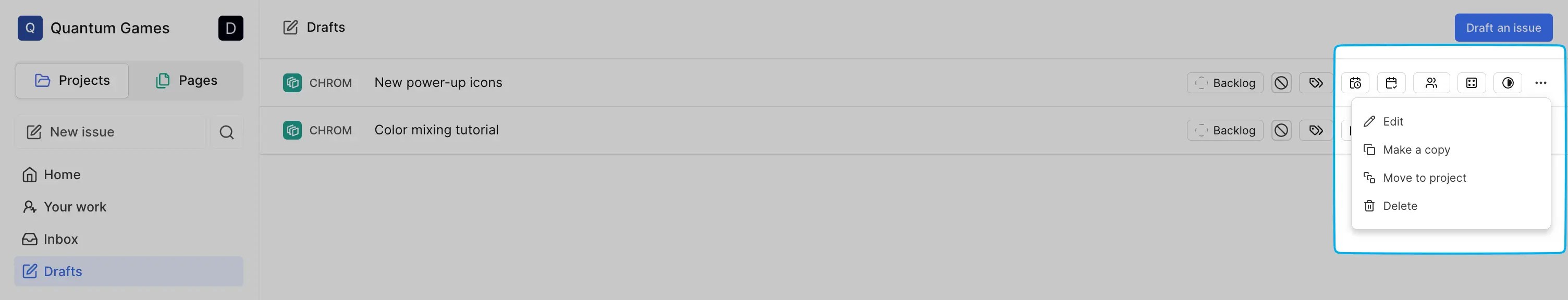 Save Draft Work Items Plane