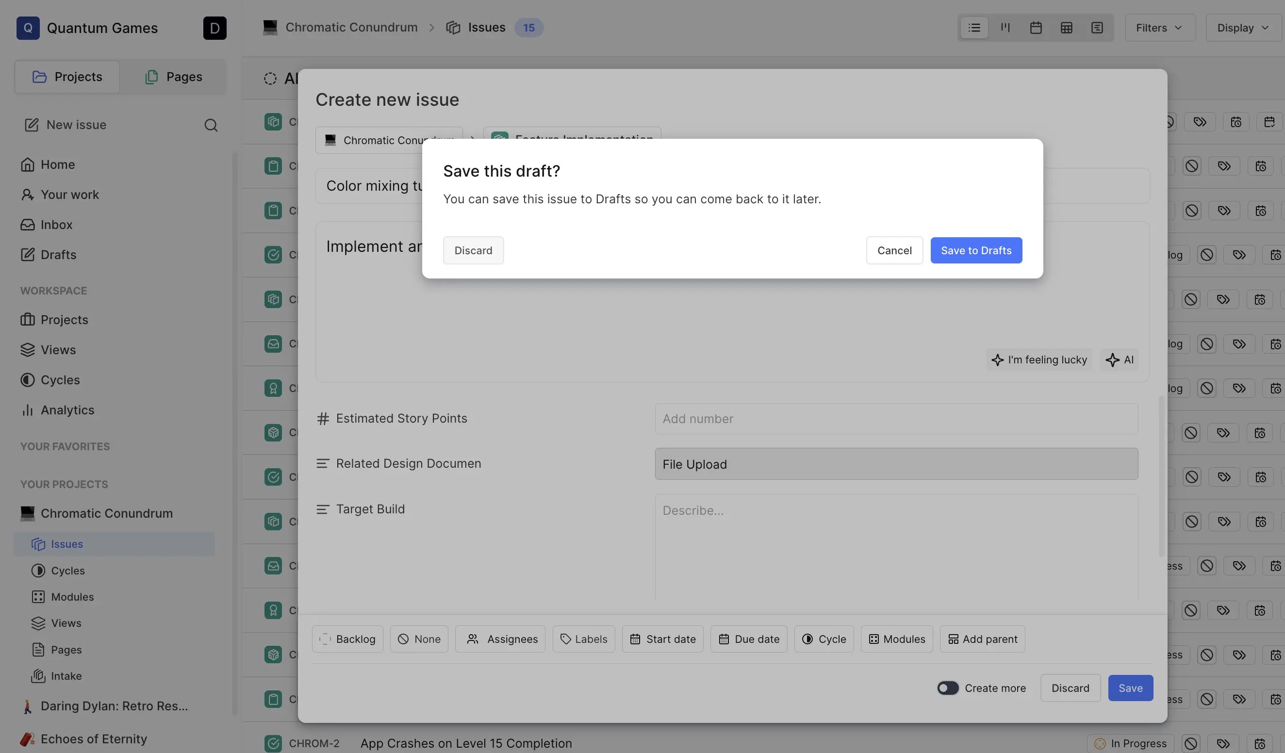 Save Draft Work Items Plane