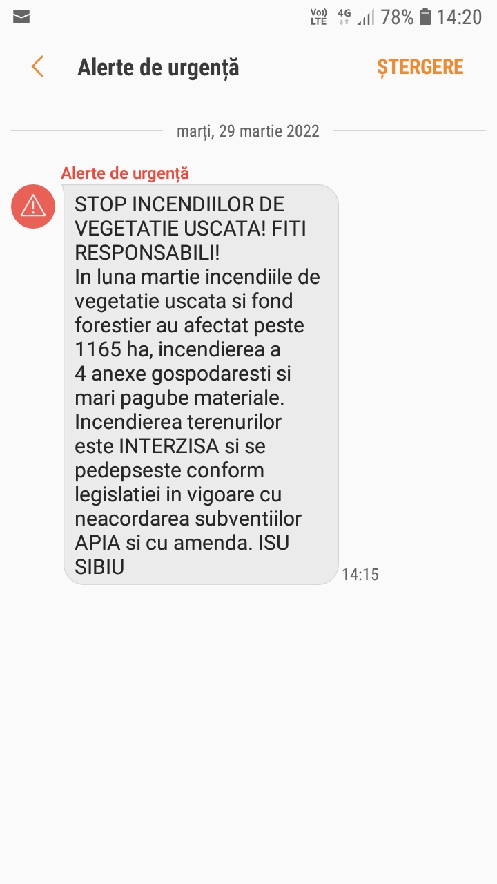Mesaj RO ALERT după numărul mare de incendii de vegetație uscată ...