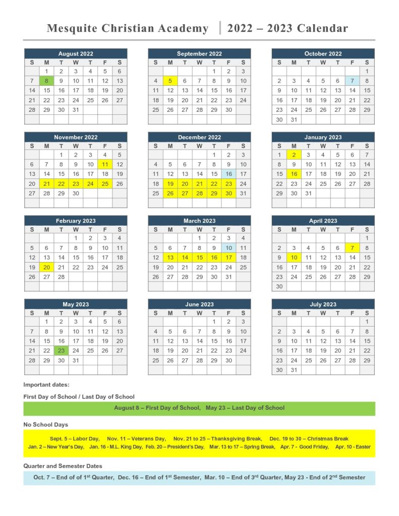 Calendar Mesquite Christian Academy Calendar Mesquite Christian Academy