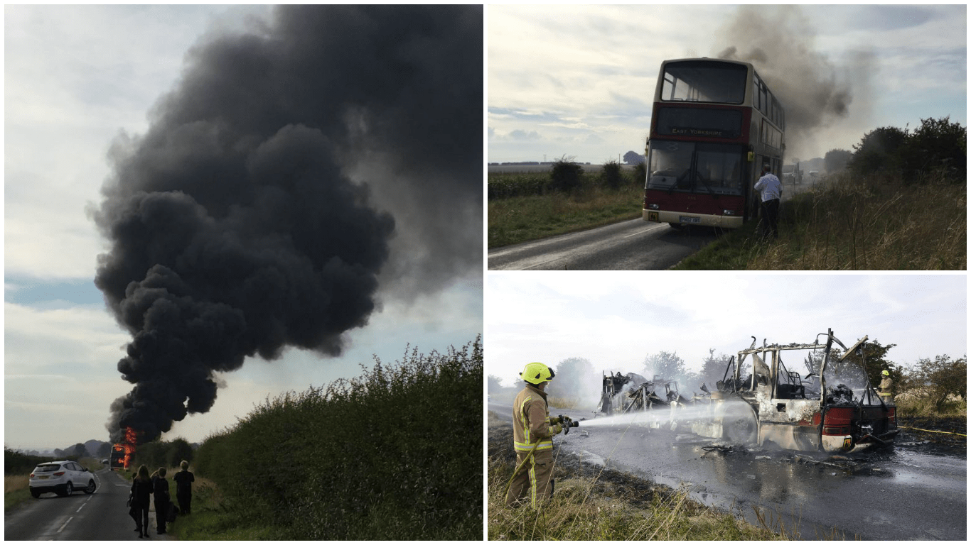 Bus carrying 25 pupils in East Yorkshire destroyed after fire breaks ...
