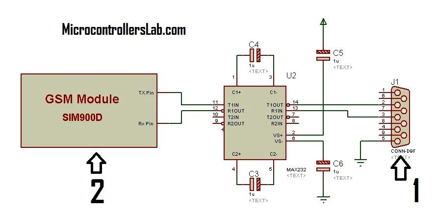 Gsm Module Interfacing With 8051 Circuit Diagram
