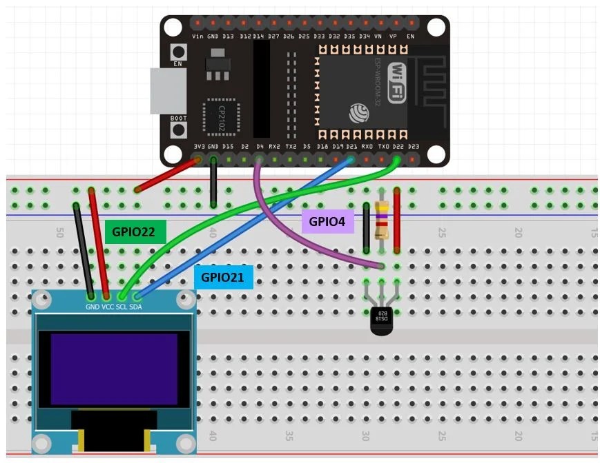 Single and Multiple DS18B20 with ESP32 : Display Readings on OLED