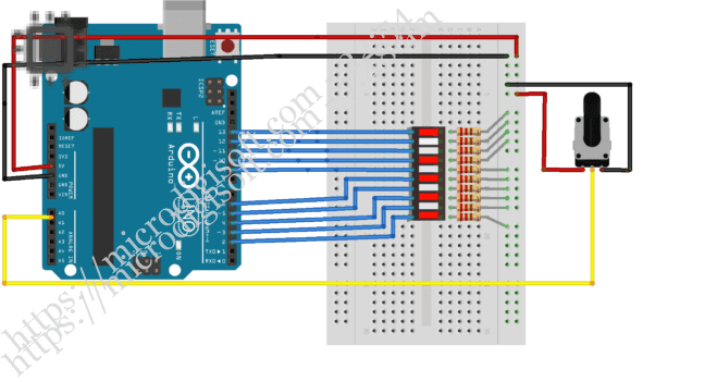 microdigisoft.com | How to use 10 Segment LED Bar in Arduino?