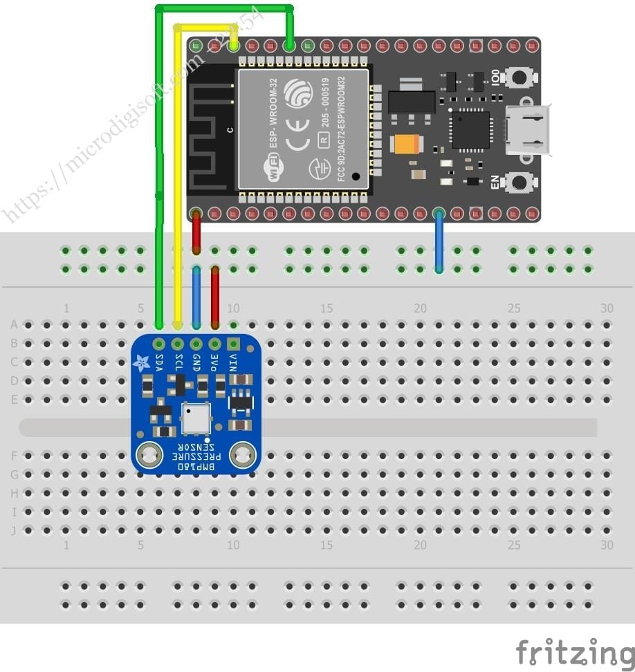 ESP32 with BMP180 Barometric Sensor | microdigisoft.com