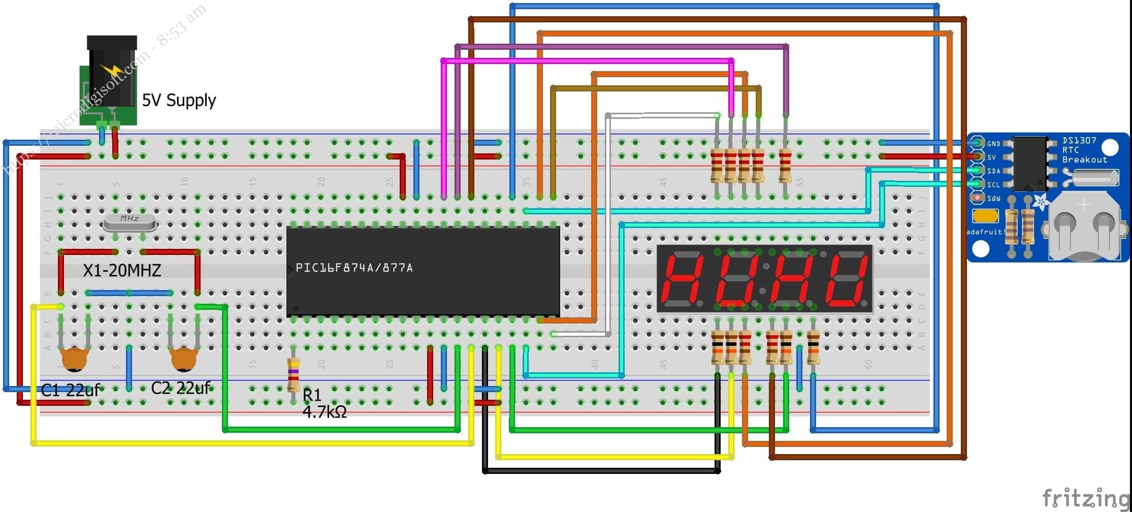 [PIC16F877A] : Digital Clock with 7-Segment and Real Timer Clock (DS1307) Using PIC ...