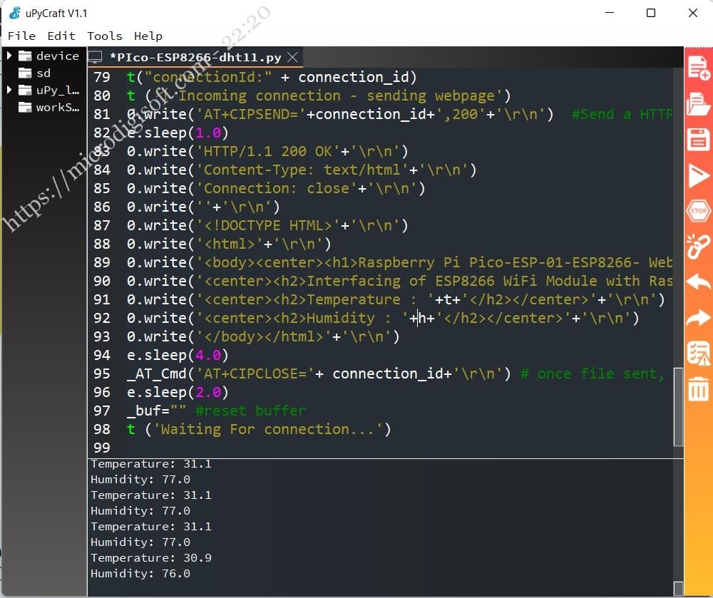 DHT11 Web Server with Raspberry Pi Pico using MicroPython | microdigisoft.com