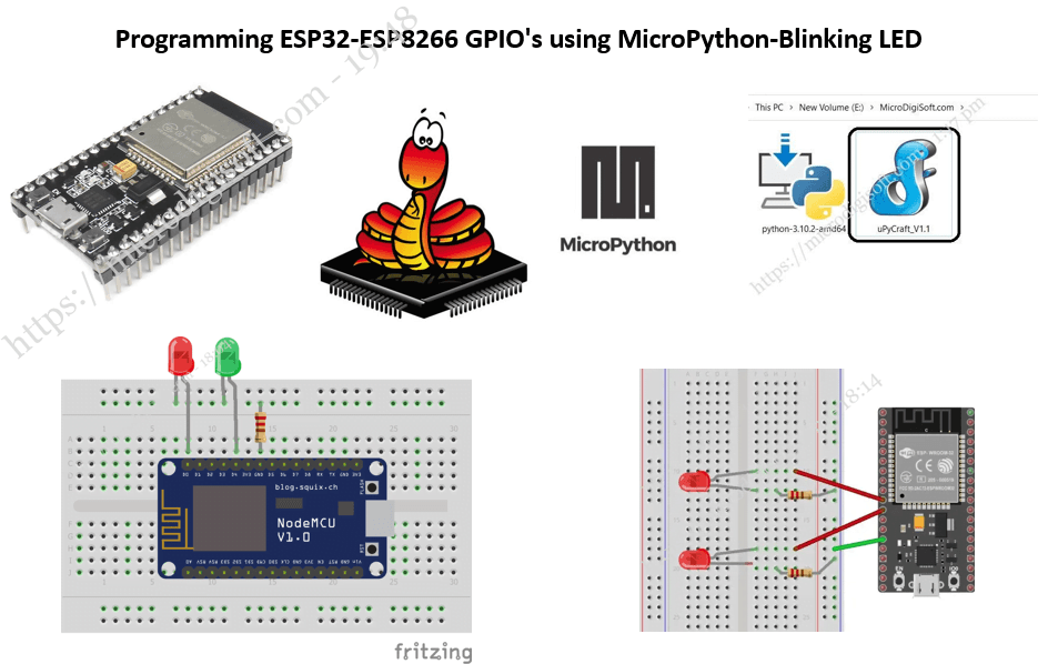 Programming ESP32-ESP8266 GPIO's using MicroPython-Blinking LED | microdigisoft.com