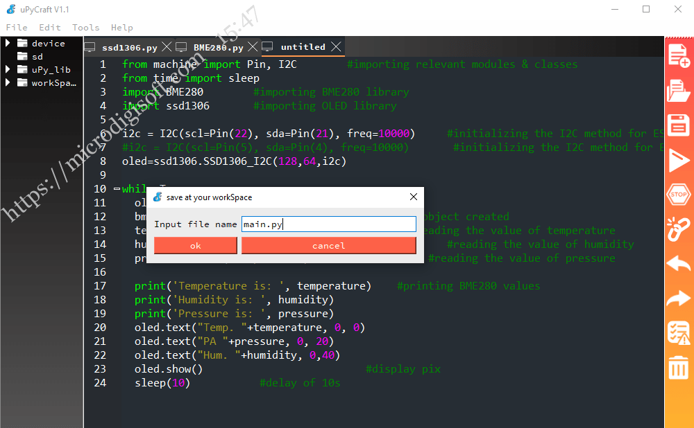 microdigisoft.com | MicroPython: BME280 and SSD1306 OLED with ESP32-ESP8266 to Measure ...