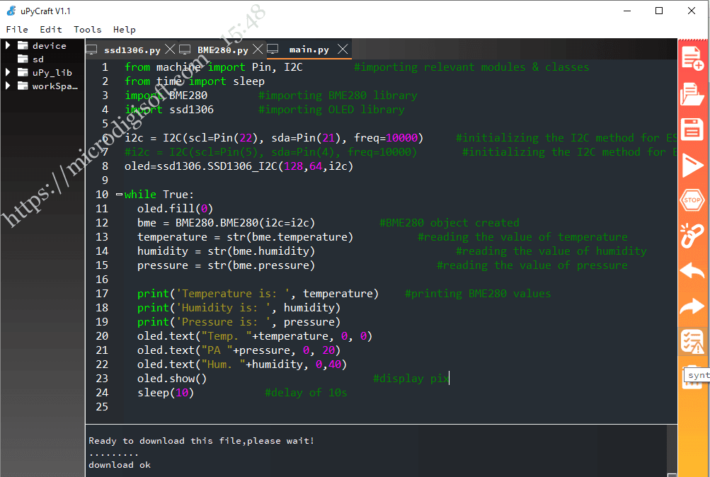 microdigisoft.com | MicroPython: BME280 and SSD1306 OLED with ESP32-ESP8266 to Measure ...