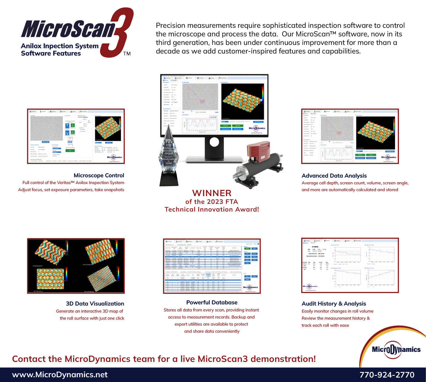 MicroDynamics MicroScan3™ Software Features (infographic) - MicroDynamics LLC