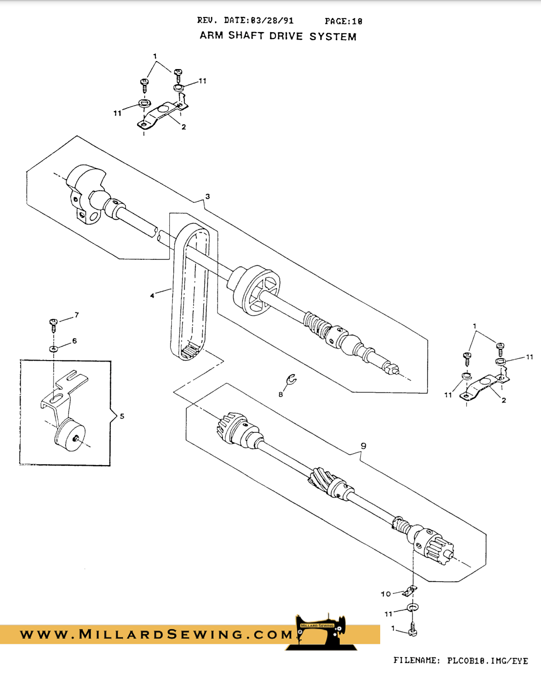 Arm Shaft Assembly with Gear for Singer 7000 & 9000 Class Centaur Type ...