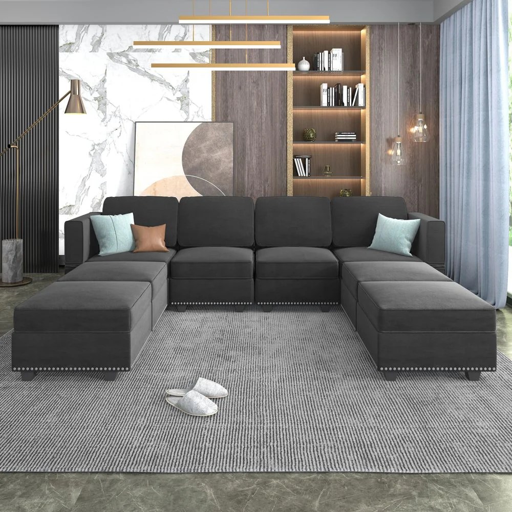 Mjkone Upholstered Modular Sectional Sofa Set With Storage Ottoman