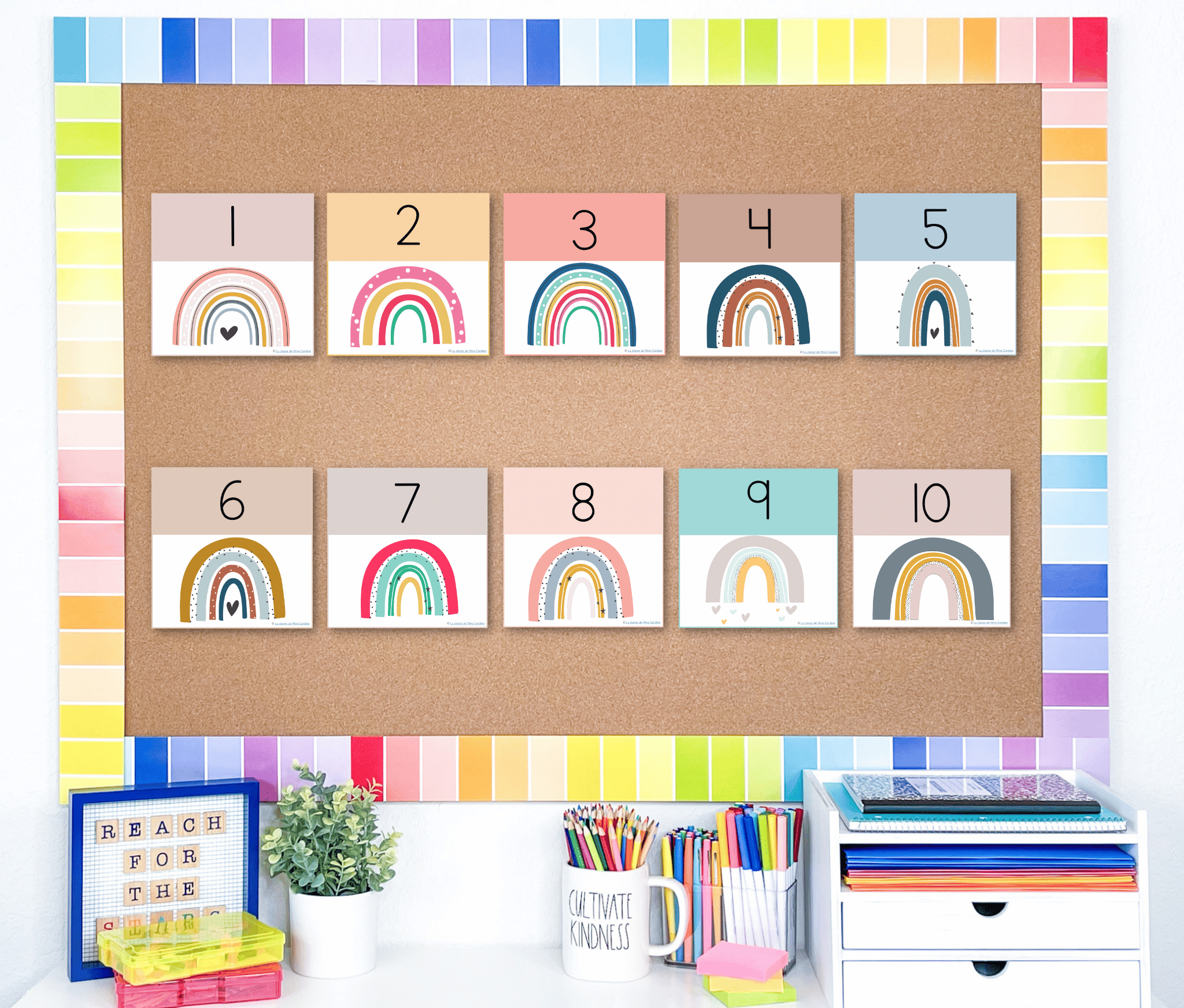 French Number Anchor Charts | Boho Rainbow Classroom Decor | Affiches ...