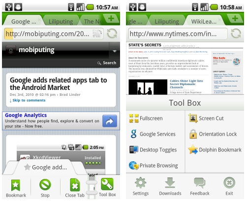 Dolphin Browser Mini preview for Android 1.6 and up now available - mobiputing