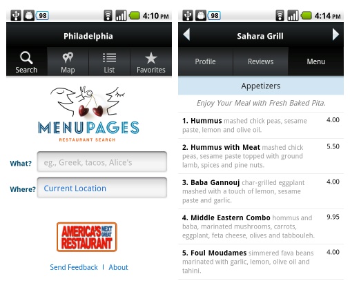 MenuPages brings full restaurant menus to Android - mobiputing