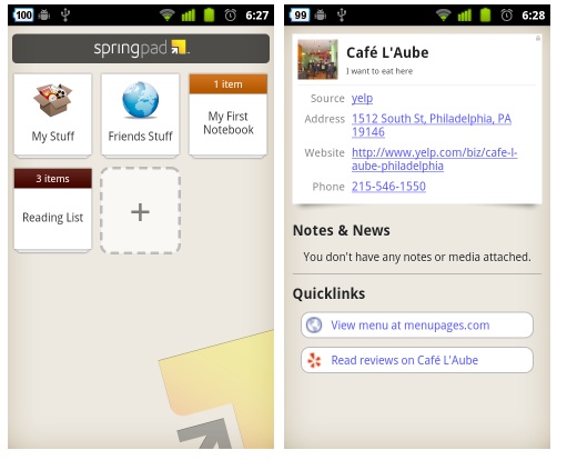 Springpad notepad app for Android adds widgets, better integration with ...