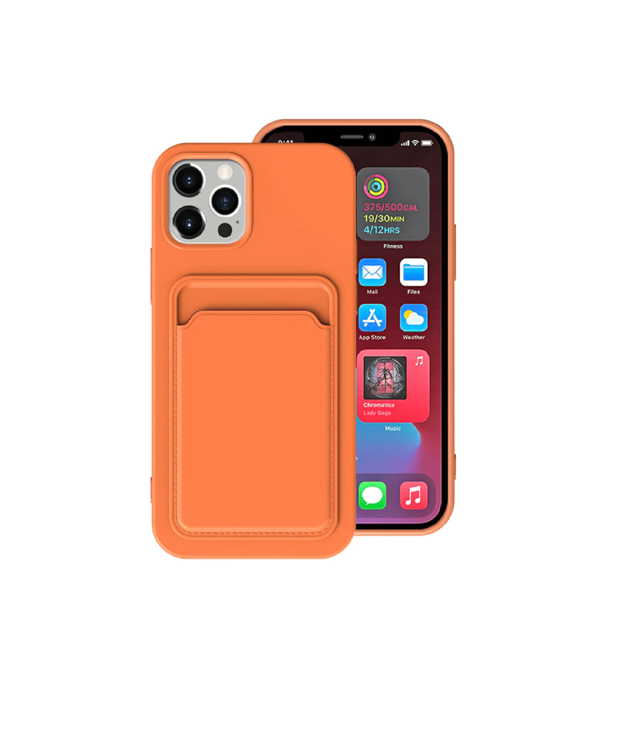 TPU IPHONE 12 PORTA TARJETA NARANJA 6.1