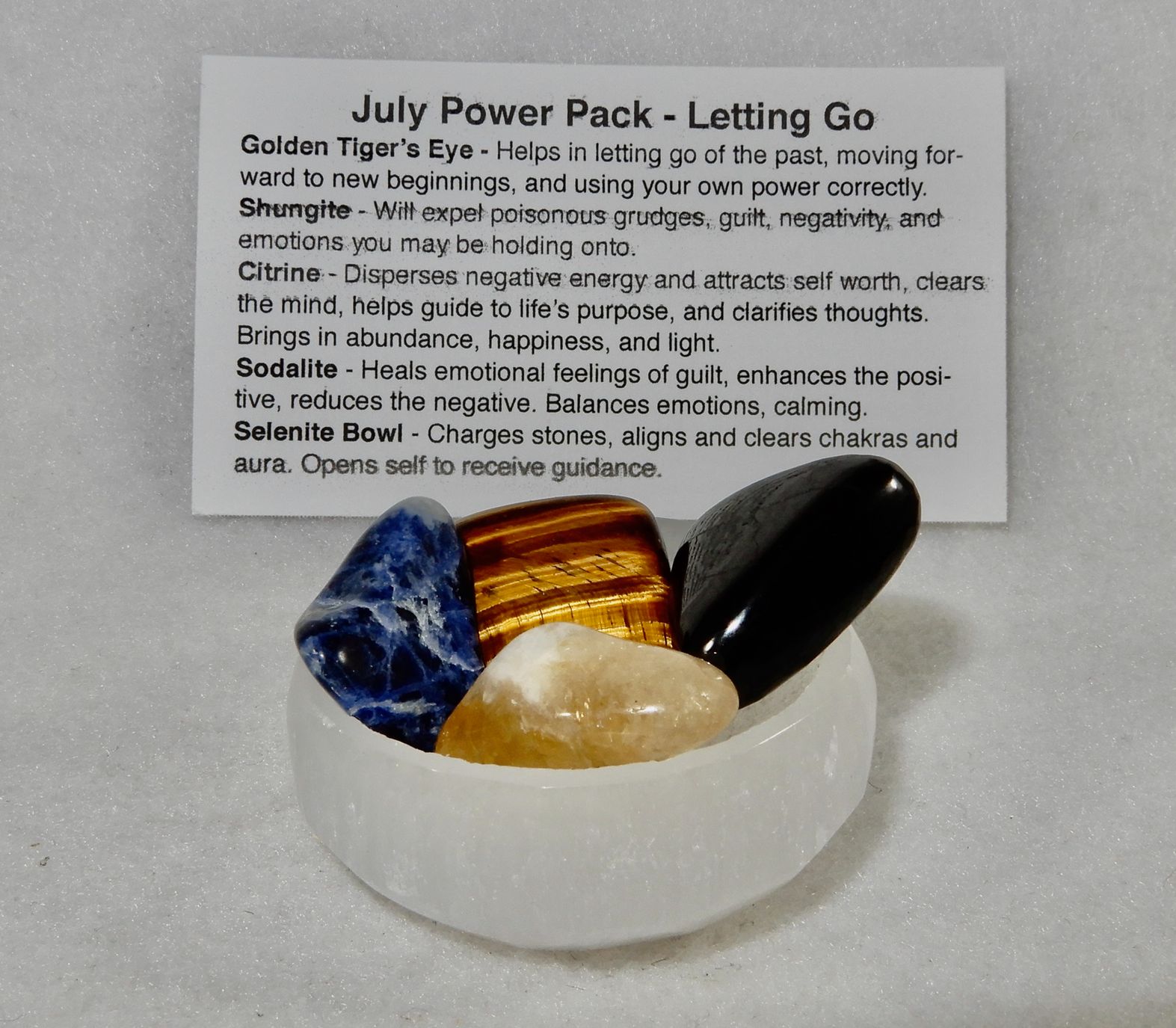 Letting Go Power Pack Bundle | Selenite Bowl and Four Healing Stones