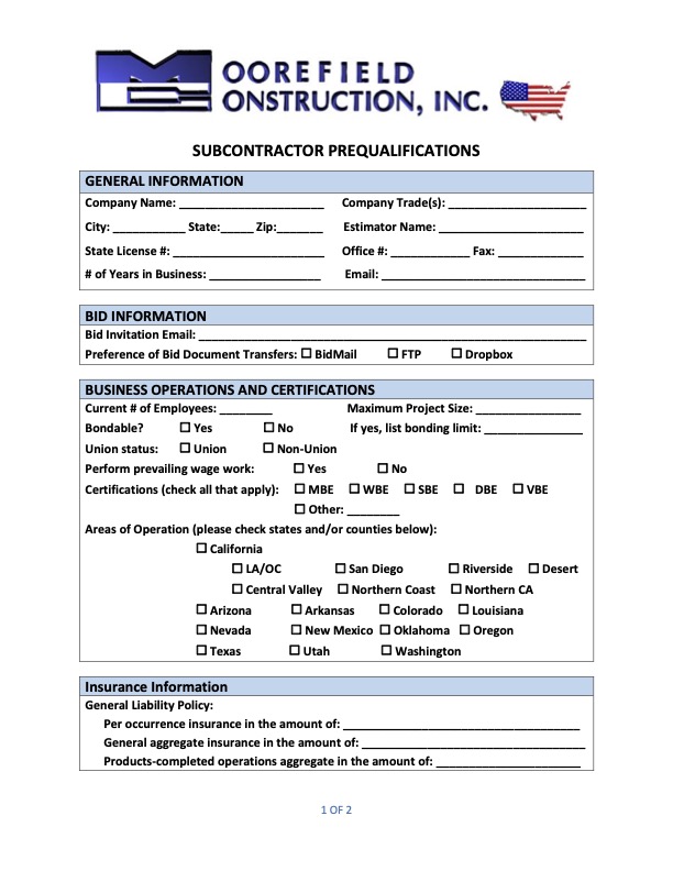 ⭐️PRE QUALIFICATION FORMS - Moorefield Construction