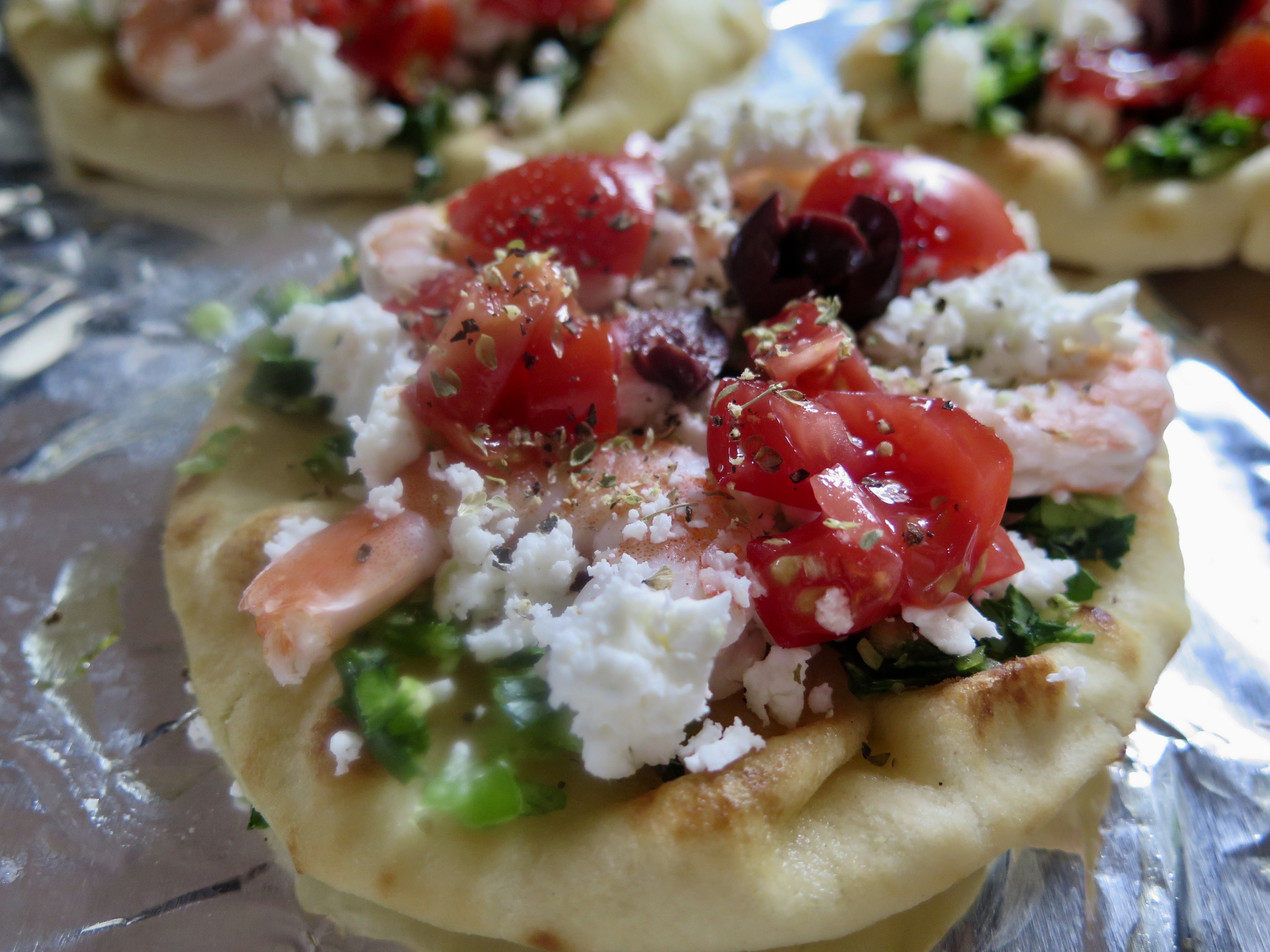 Individual Shrimp and Feta Pizzas on Mini-Naan Flatbread (Baby Naan ...