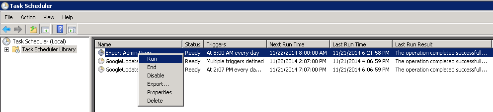 Schedule Task to Export AD Users to CSV using Powershell script