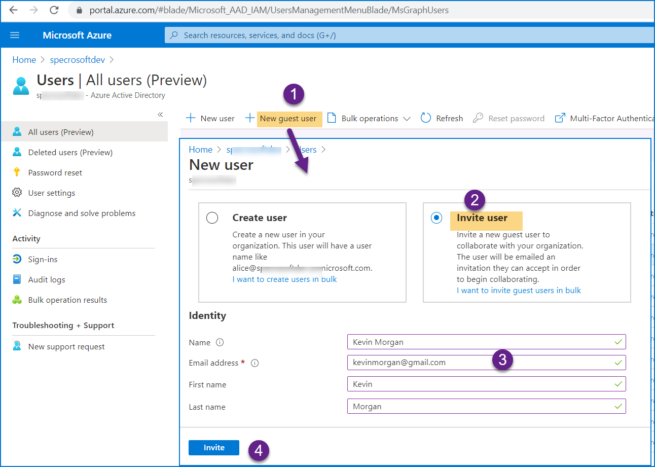 Add Guest Users to Microsoft 365 from Azure AD portal