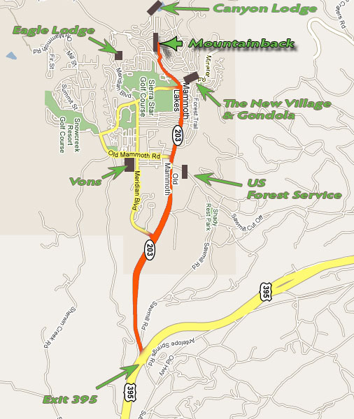 Map of Mammoth Lakes from US 395 | Mountainback 72