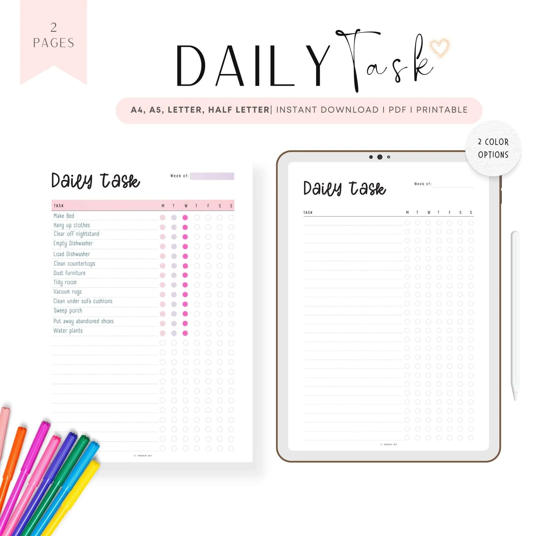 Daily Task List Printable Mrsneat