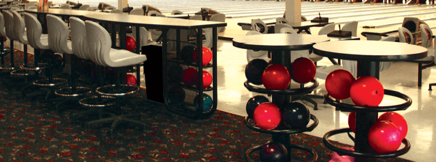 Bowling Ball Rack Tables with Barstools