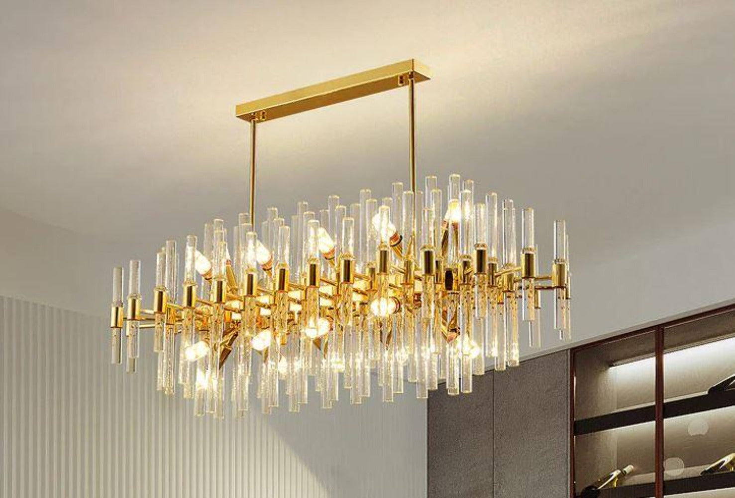 Oval Crystal Glass Rod Chandelier With Flush Mount - Online Furniture ...