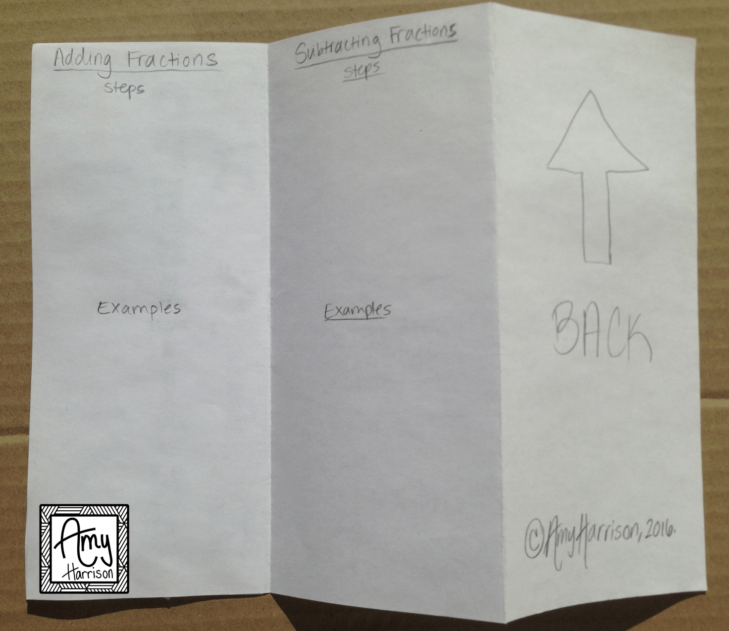 My Math Resources - FractionOperationsFoldableAddSubtractBackAmyHarrison