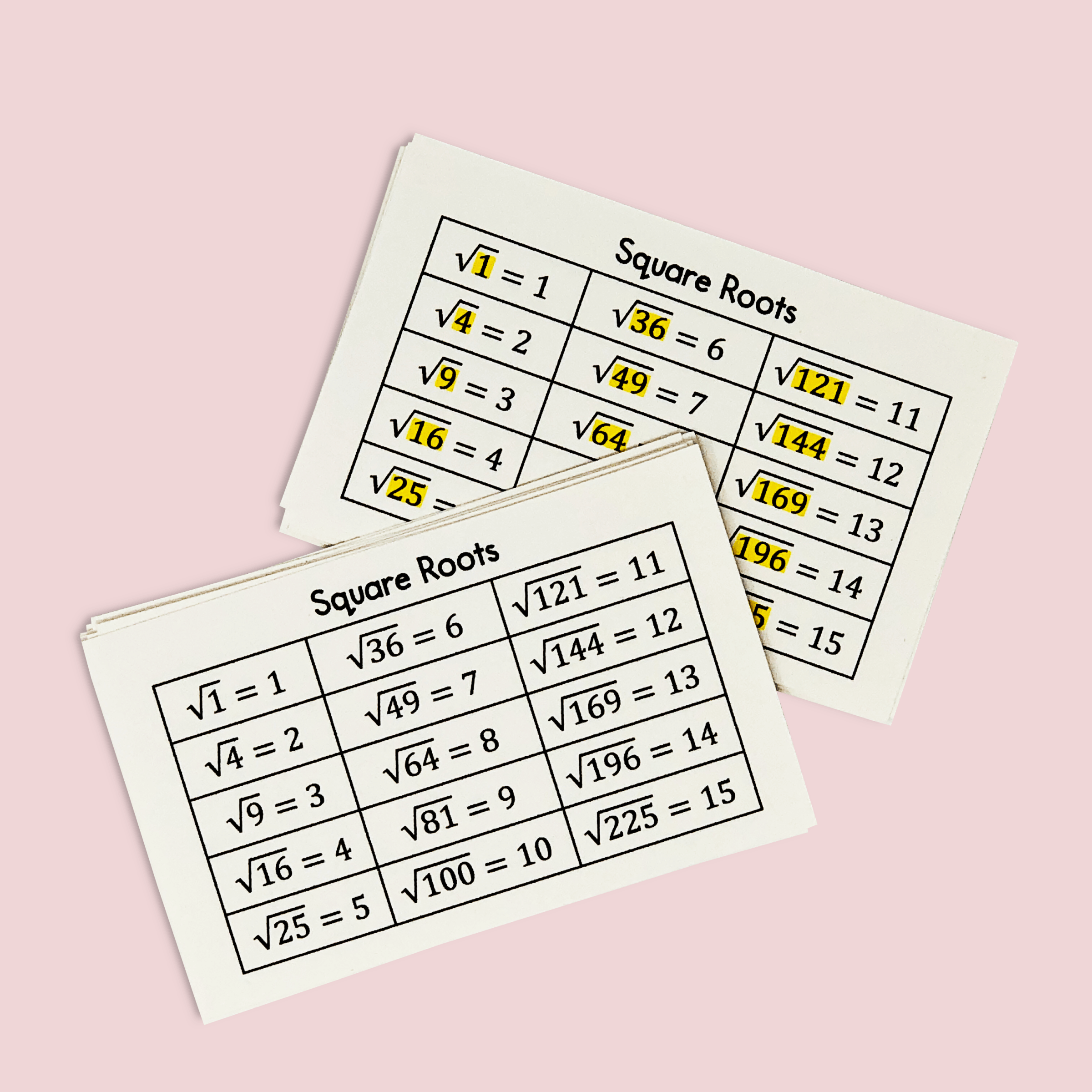 My Math Resources - Square Roots Reference Card & Perfect Squares ...
