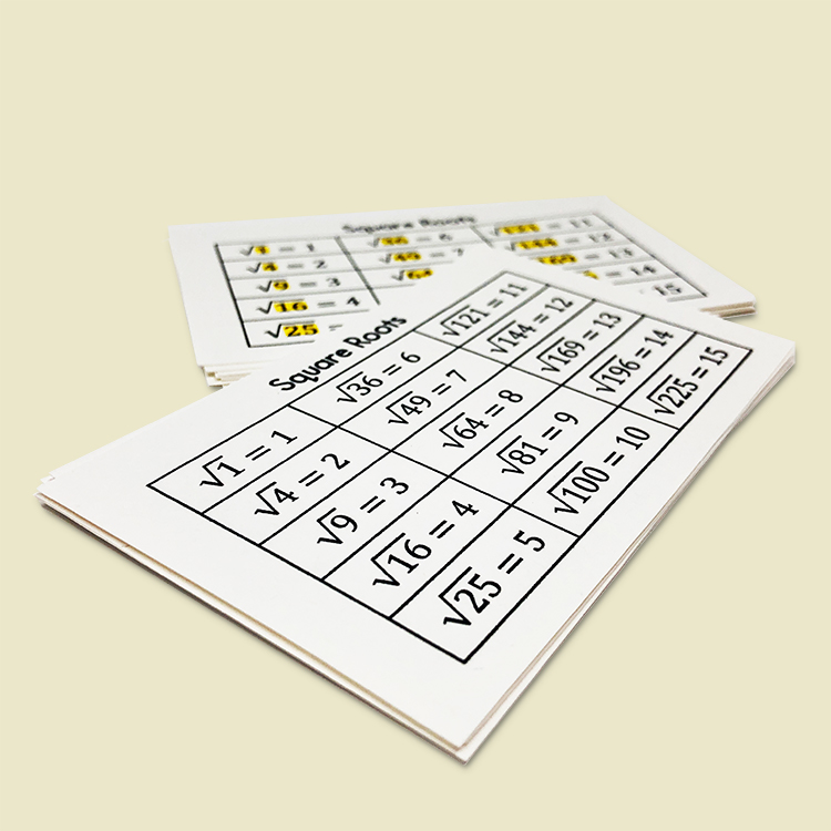 My Math Resources - Square Roots Reference Card & Perfect Squares ...