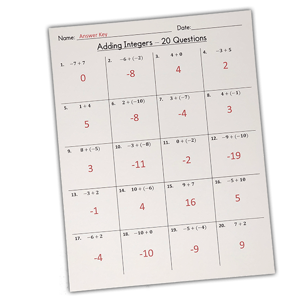 My Math Resources - FREE Beginners Adding Integers Worksheets (Integers ...